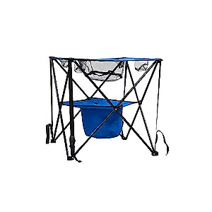 Eternal Living Collapsible Folding Camping Table with Insulated Cooler, Cup Holder, Mesh Food Basket & Travel Bag, Blue