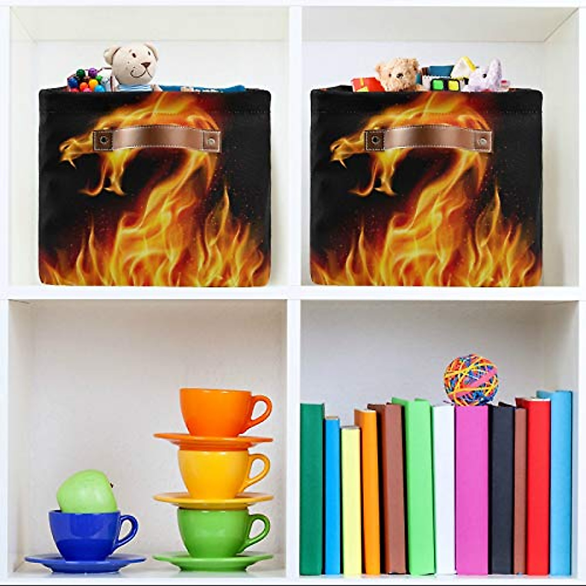Storage Bins Abstract Fiery Dragon Storage Basket Collapsible Cube Rectangle with Handle Storage Box for Shelves Home Office Closet 1 Pack