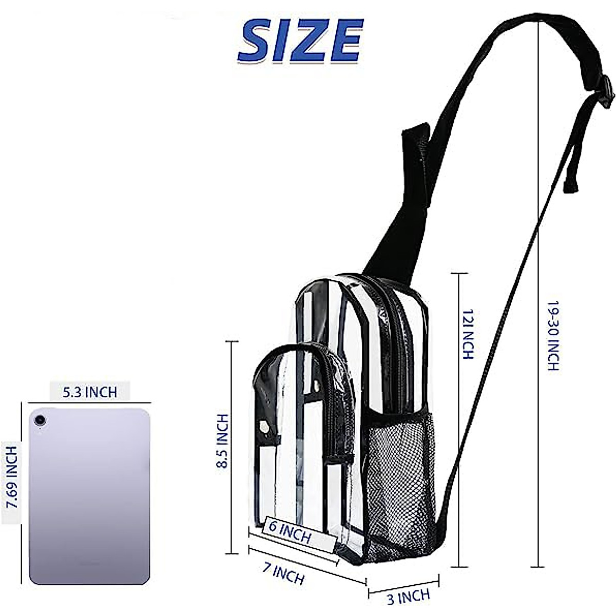 BAJNOKOU Clear Sling Bag Stadium Approved,Crossbody PVC Chest Backpack Mini Transparent Casual Daypack with Adjustable Strap Bags for Women Men Hiking Concerts,Black
