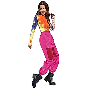 Floerns Women's High Waisted Sporty Drawstring Mesh Paneled Cargo Pants Hot Pink M