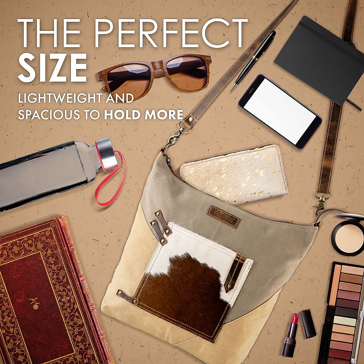 SIXTEASE Womens Shoulder Bag Vintage Style Shoulder Bags for Women - Made with Genuine Leather, Upcycled Canvas, or Hair On - Handmade, Adjustable Strap, Brass and Zinc Hardware - Hestia