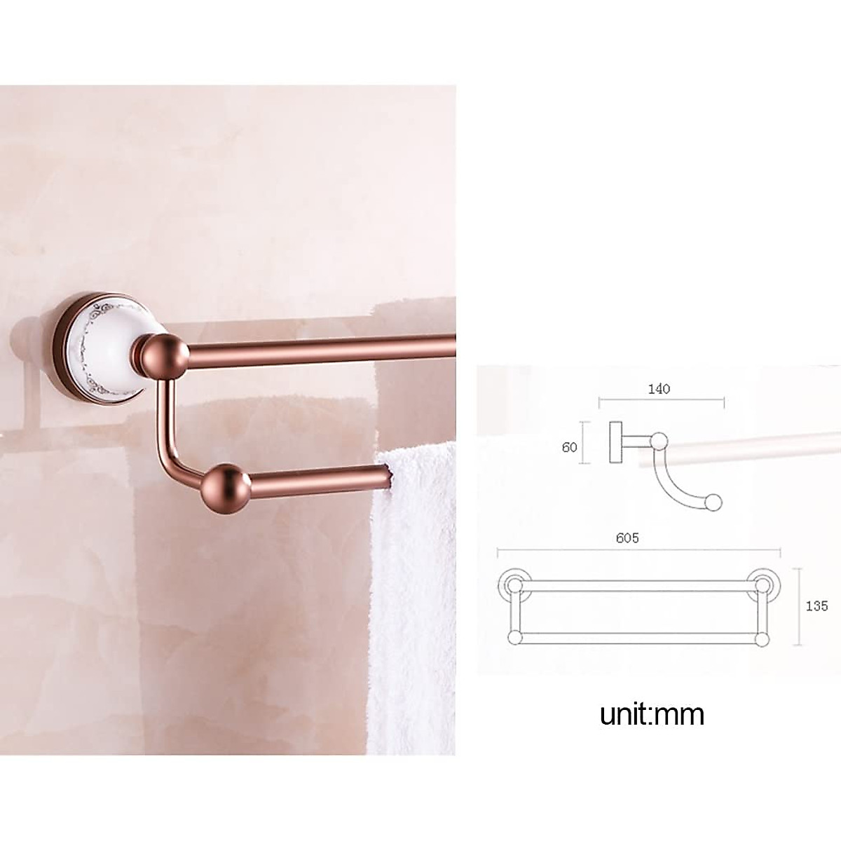 Bath Towel Bar European Rose Gold Towel Rack, Bath Towel Rail, Space Aluminum Towel Holder, Bathroom Rack Toilet Pendant Towel Holder