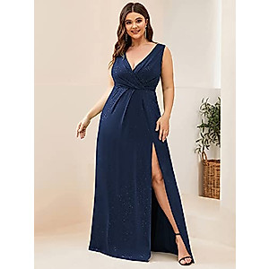 Ever-Pretty Women's Sexy Backless Pleated Split Empire Waist Plus Size Evening Dresses Navy Blue US16