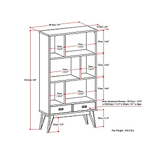 SIMPLIHOME Draper SOLID HARDWOOD 35 Inch Mid Century Modern Wide Bookcase and Storage Unit in White, For the Living Room, Study Room and Office