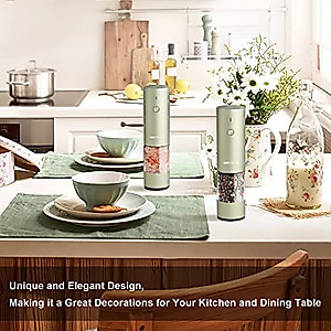 Electric Salt and Pepper Grinder Set - USB Rechargeable, Upgraded Capacity, Automatic One Hand Operation Salt and Pepper Mill Set with Led Light & Adjustable Coarseness Refillable - Sage