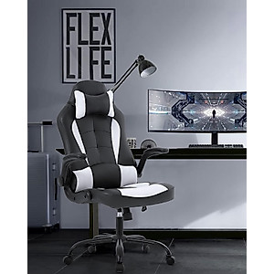 PC Gaming Chair Ergonomic Office Chair Computer Desk Chair with Armrests Headrest and Lumbar Support High Back PU Leather Executive Racing Chair for Home (White)