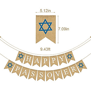 Rainlemon Jute Burlap Happy Passover Banner Rustic Mantel Fireplace Garland Decoration Supply