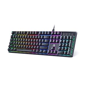 Mechanical Gaming Keyboard with Clicky Blue Switches & LED Backlight, 104-Key Anti-Ghosting Wired Mechanical Keyboard with Macro Recording & Ergonomic Design for PC and Laptop KM-G16
