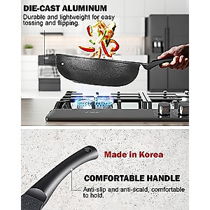 Cook N Home Marble Nonstick Cookware Saute Fry, 8" and 9.5-Inch Skillet Pans, Black