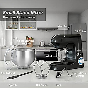 Loniko Stand Mixer, 6.5-QT 6-Speed Tilt-Head Food Mixers Kitchen Electric Stand Mixer, Household Stand Mixers with Dough Hook, Flat Beater & Whisk, Baking Mixer with Stainless Steel Bowl(Black)