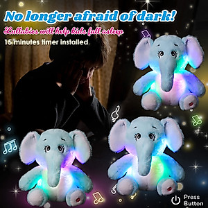Cuteoy Musical Plush Elephant Stuffed Animal Soft Glowing LED Light-up Nightlight Toys Singing Lullabies Birthday Christmas Plushies Gifts for Kids Boys Girls,10"