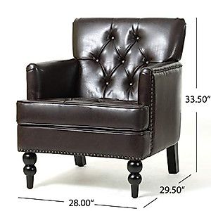 Christopher Knight Home Malone Leather Club Chair, Brown 28D x 29.5W x 33.5H Inch