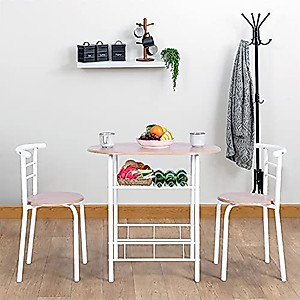MAISON ARTS 3 Piece Round Dining Room Table Set for 2 Space Saving Small Dining Table with 2 Chairs for Kitchen, Dining Room, Breakfast,Compact Space w/Steel Frame, Built-in Wine Rack, Oak Color