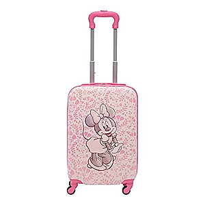 FUL Disney Minnie Mouse 21 Inch Kids Rolling Luggage, Hardshell Carry On Suitcase with Wheels, Pink - Floral