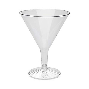 Restaurantware 7.5 Ounce Plastic Martini Glasses 100 Round Disposable Martini Glasses - Shipped Unassembled Premium Clear Plastic Plastic Cocktail Glasses For Weddings Or Events