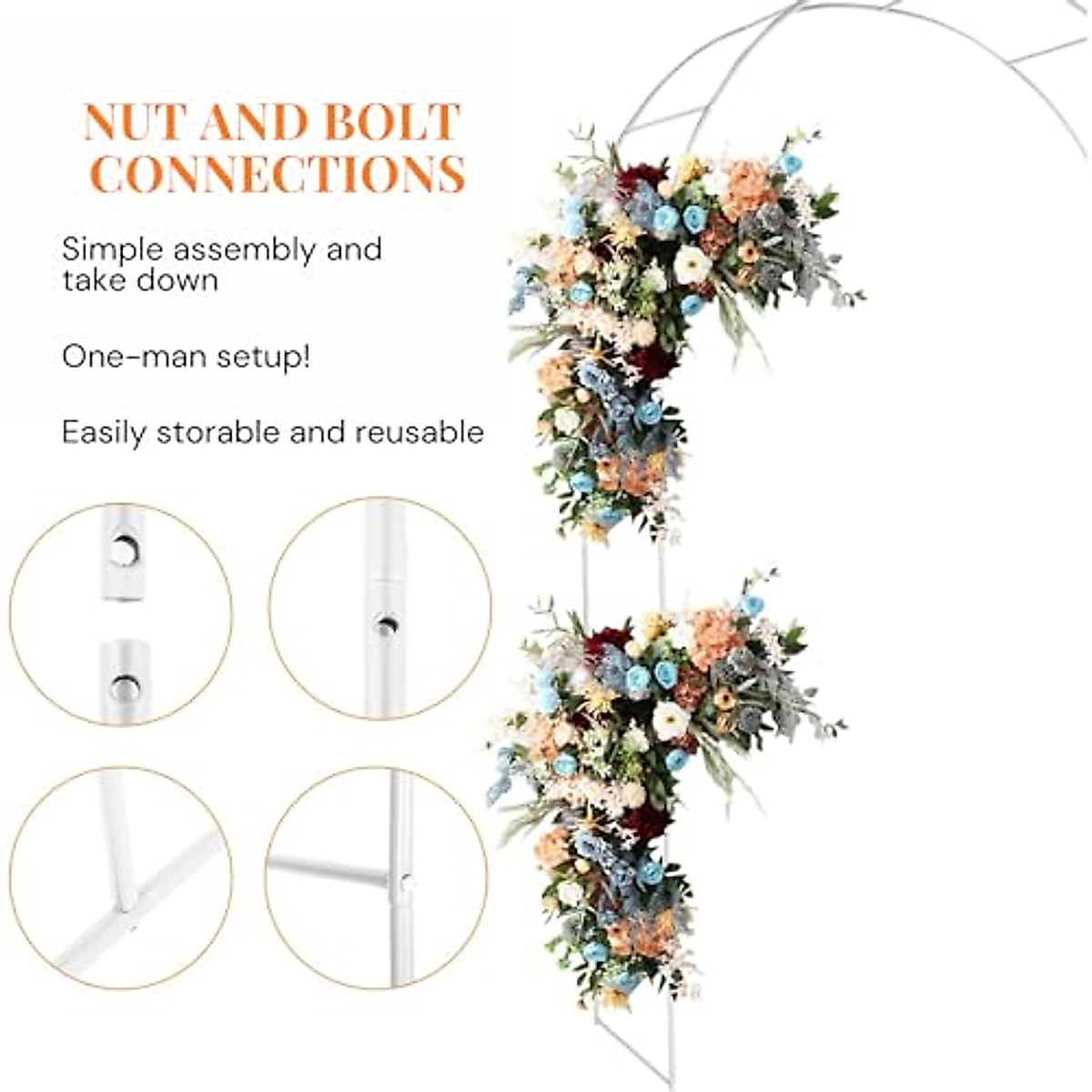 Adorox 7.8ft Backdrop Stand - Balloon Arch Kit, Stable Balloon Arch Frame, Metal Wedding Arch for Wedding Birthday Party Baby Shower Decoration(White)