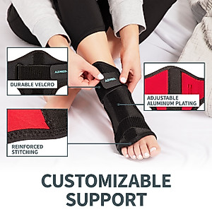 AZMED Plantar Fasciitis Night Splint & Support, Adjustable Orthotic Foot Drop Brace for Achilles Tendonitis and Heel Spur Relief, Black
