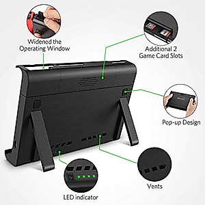 10000mAh Battery Charger Case, Compatible with Nintendo Switch & Nintendo Switch OLED Model, Portable Backup Battery Pack, Travel Power Bank, 2-Game Card Slots, Dual Type-C, Micro USB Charging Ports