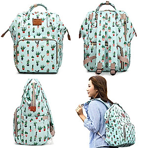 Cactus Green Diaper Bag Backpack Set for Baby Girls Mom, Large Bags with Nappy Pouch Stroller Straps