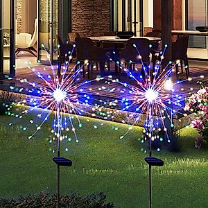 SolarEra Solar Garden Lights Solar Lights Outdoor Waterproof 2 Pack Solar Powered Firework Stake Lights 120 LED Sparklers Solar Outside Lights for Yard Pathway Flowerbed Decor (Colorful)