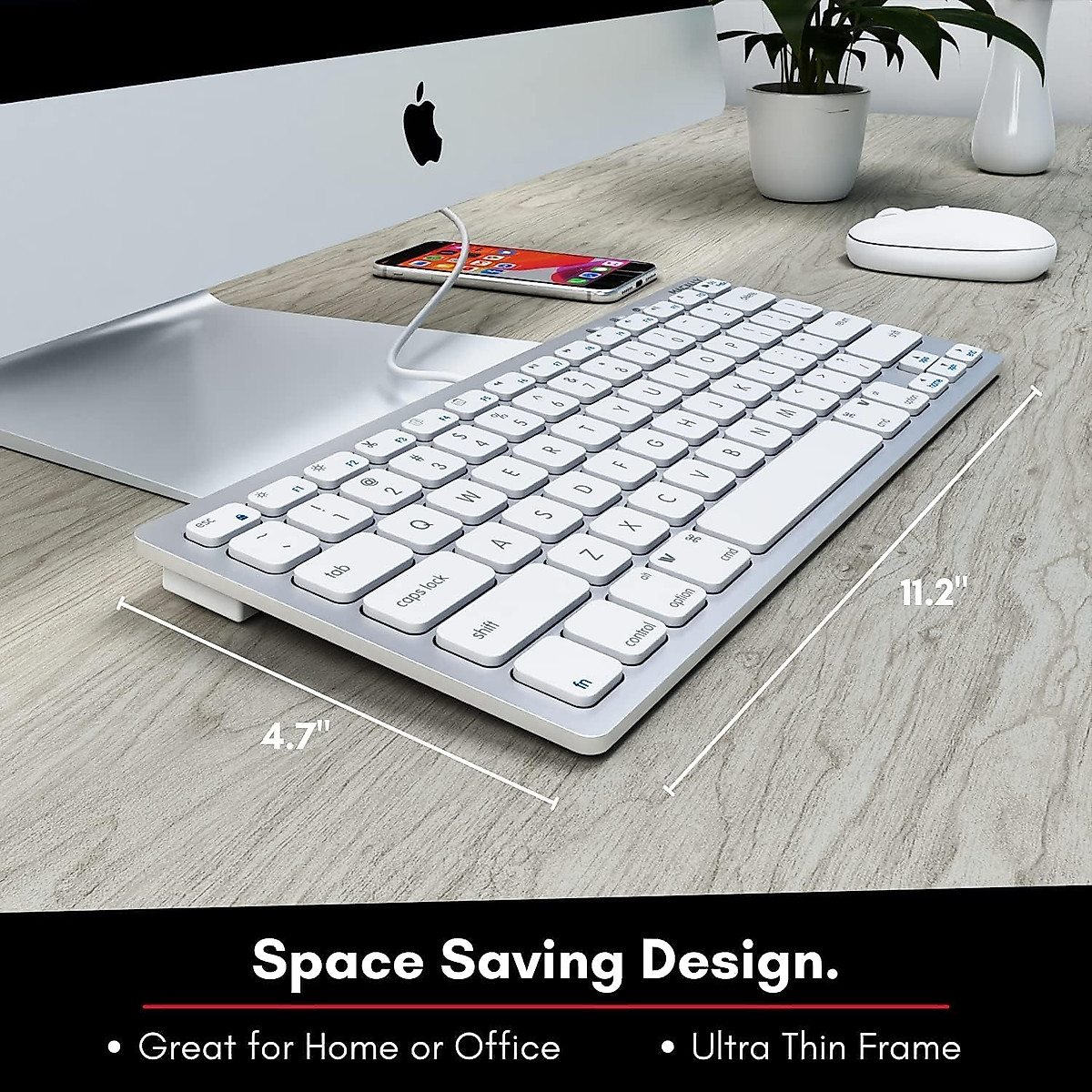 Macally Small USB C Keyboard - Plug & Play Compatible Wired Apple Keyboard for Mac Mini, MacBook Pro/Air, iMac, iPad, Windows, Chromebook with USBC Port - Compact & Mini USB Type C Keyboard - Silver