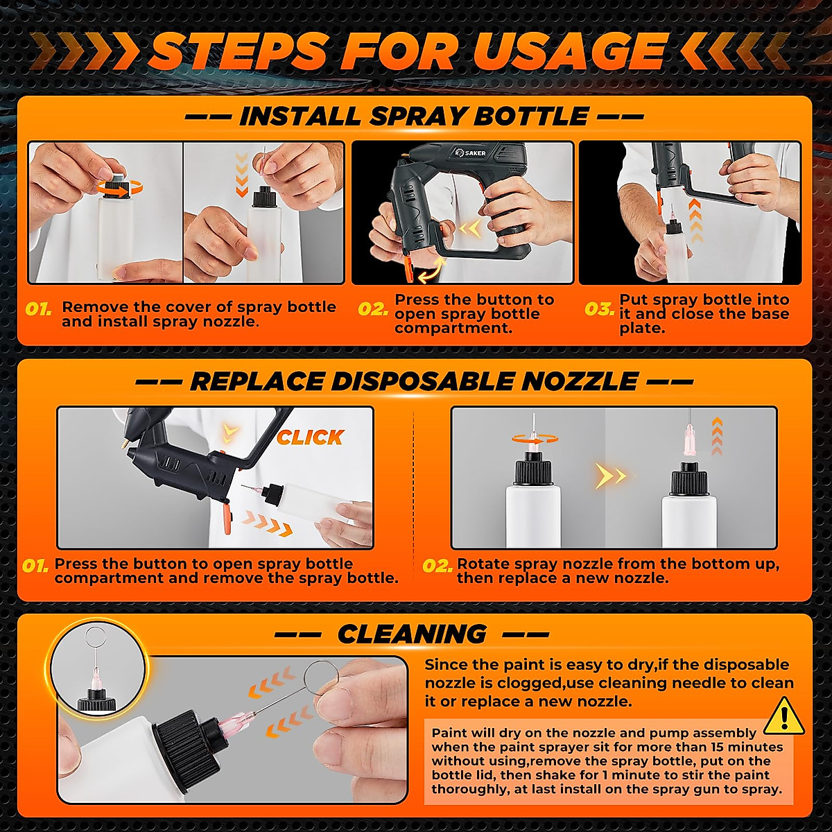 Saker Spray Bottles Set for Saker Paint Sprayer Gun 6 Spray Bottles 6 Spray Nozzles and 6 Nozzle Cleaning Needles for Saker Paint Sprayer SK-SG04B SK-SG08A