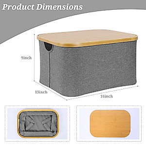 ANMINY Storage Baskets for Organizing, Collapsible Fabric Storage Bins Boxes with Wood Lids & Handles, Stackable Closet Cabinet Shelf Baskets - Gray, Large