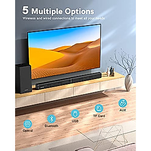 ULTIMEA Sound Bars for TV with Subwoofer Deep Bass, 2.1 TV Sound Bar, 5 EQ/Voice Clear, Bluetooth Soundbar for TV Speakers Surround Sound, TV Soundbar for PC Works w/Optical/AUX/USB, Mountable-110dB