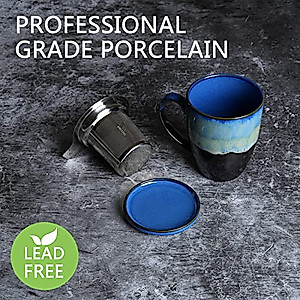Bosmarlin Ceramic Tea Cup with Infuser and Lid, 13.5 Oz, 4 Colors to Choose, Dishwasher and Microwave Safe, Reactive Glaze, Steeping Tea Mug with Strainer
