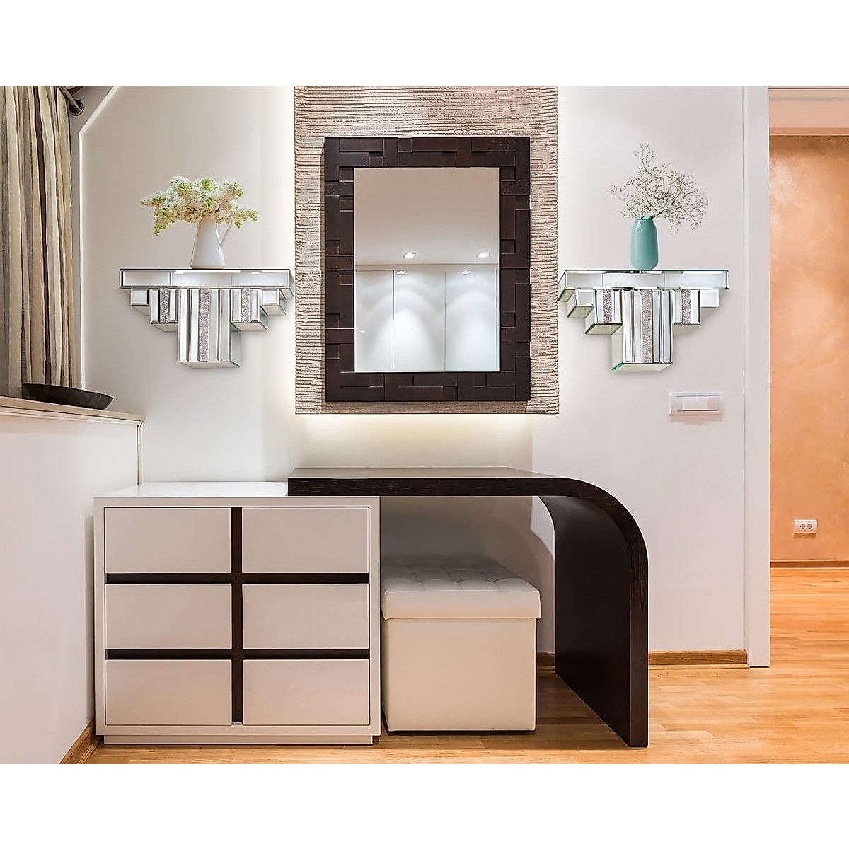 Mirrored Floating Wall Shelf, Silver Mirror Crushed Diamond Decorative Wall Shelf for Home Decoration Crystal Diamond Wall Art Décor Accent Piece Showcase, 14.3" L×5.5" W×7.6" H