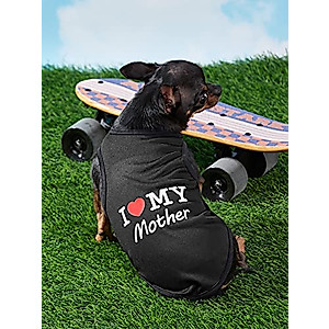 QWINEE Dog Love Mom Dad Letter Print Tank Top Dog Vest Cat Dog Puppy Tee Shirts Clothes for Small Dogs Kitten Kitty Black A XS