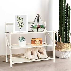 COMAX Folding Bamboo Shoe Rack for Entryway Small Space, Installation-Free Foldable Shoes Storage Organizer, Free Standing Three Shelf Shoe Stand for 6-9 Pairs, Small Shoe Rack 3 Tier 20 Inch Wide