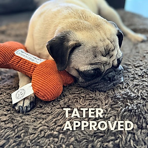 Plush Squeaky Dog Bone Toy for Anxiety Relief and Healthy Teeth - Durable Corduroy Dog Toy with Built-In Squeakers, 4.5x7.5 Inches - Perfect for Small to Medium Dogs, Great Pet Gift, 2 Pack, (Orange)