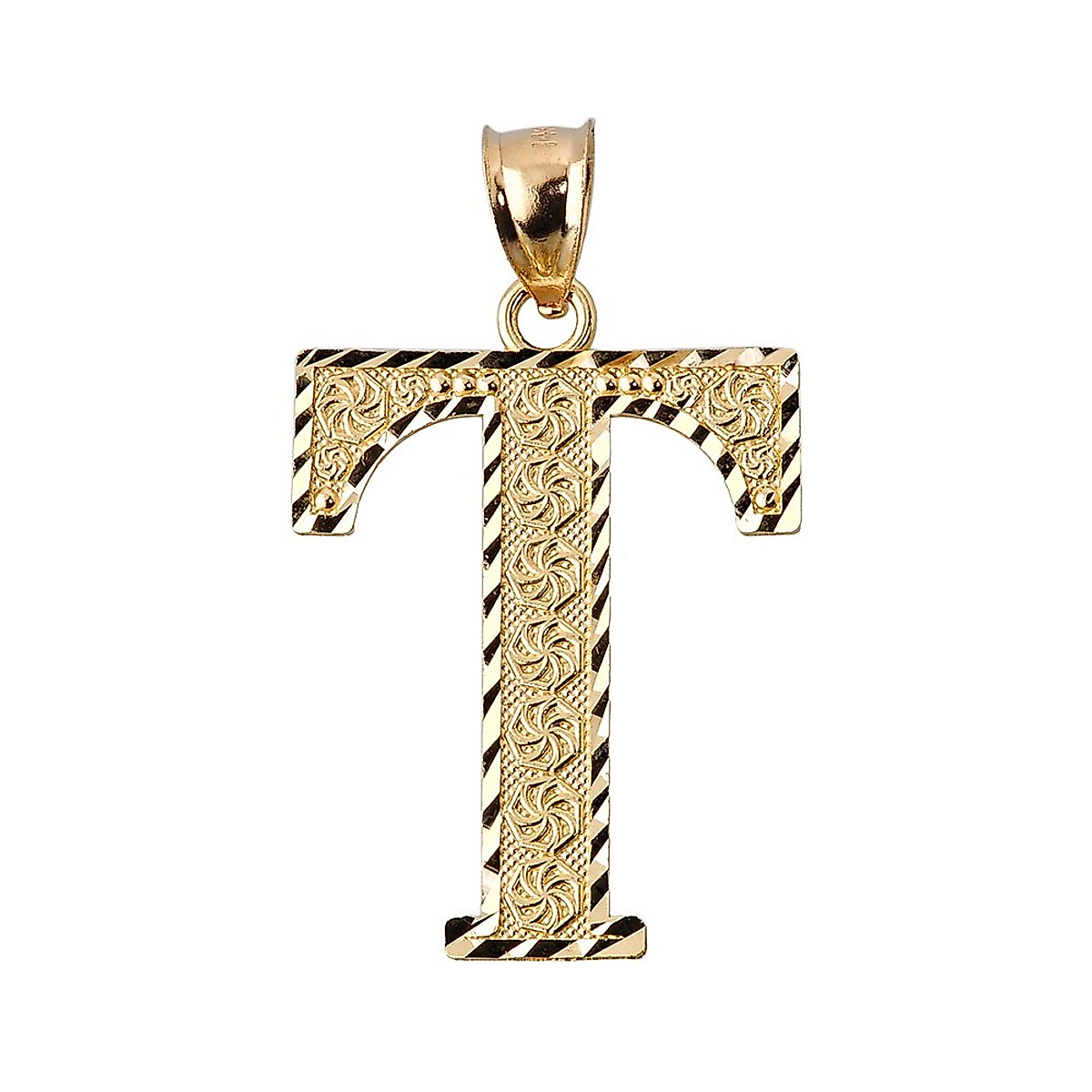 10k Yellow Gold Initial Letter T Charm Pendant, 0.7"