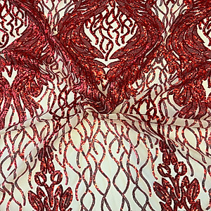 Fashion Fabrics LLC Red Lioness Stretch Sequins Couture Prom Dress Lace Fabric - Sold by The Yard