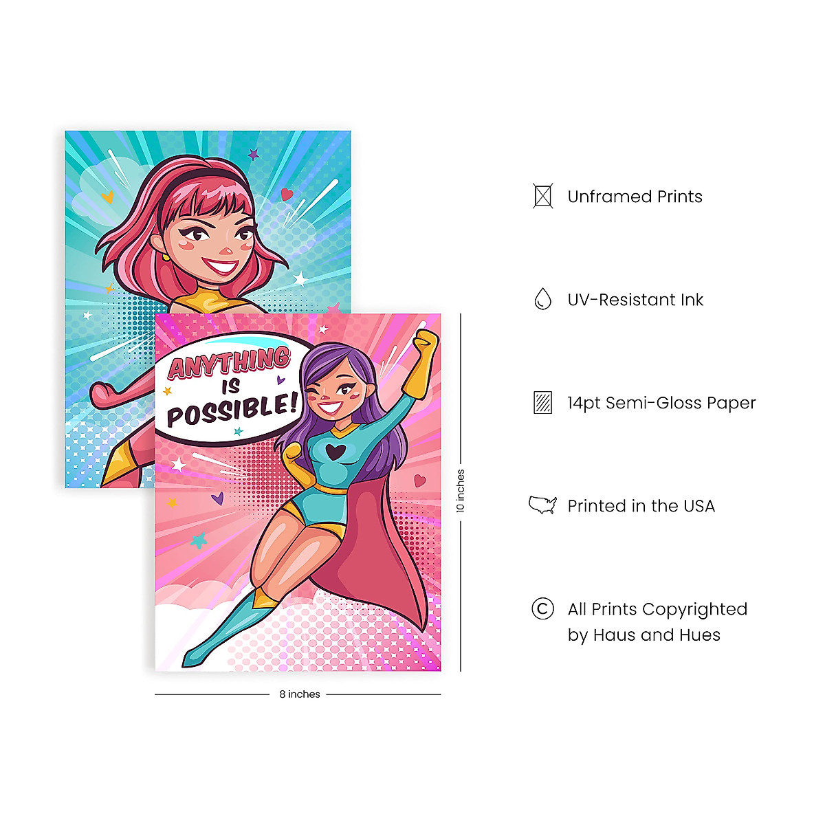 HAUS AND HUES Posters for Teen Girls Room - Set of 4 Supergirl Inspirational Wall Art Prints Cute Girl Wall Decor | Positive Affirmation Bedroom Superhero Motivational Wall Art (8"x10", UNFRAMED)