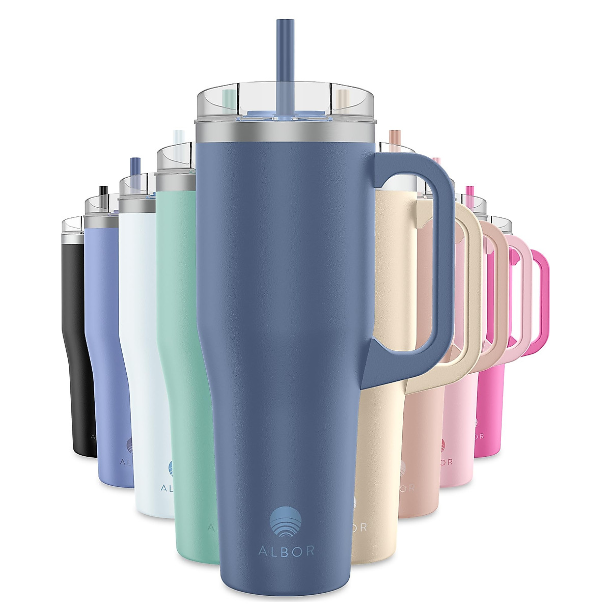 ALBOR 40 oz Tumbler With Lid and Straw, Leak Proof Durable Stainless Steel Insulated Tumbler With Handle, Spill Proof Water Bottles With Straw (Blue, 40 oz)