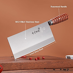 SHI BA ZI ZUO 8 Inch Forged Professional Chef Cleaver Vegetable Knife High Carbon Steel with Sturdy Rosewood Handle for Daily Basis