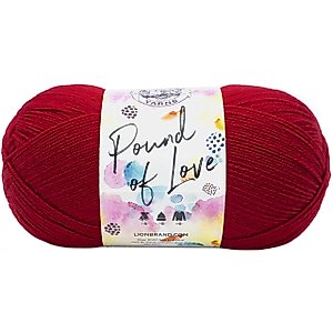 Lion Brand Yarn Pound of Love, Value Yarn, Large Yarn for Knitting and Crocheting, Craft Yarn, Cherry