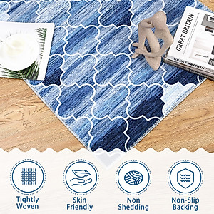 CAROMIO 8x10 Area Rug Machine Washable Rug Modern Moroccan Area Rug Distressed Trellis Accent Rug Stain Resistant Non-Slip Foldable Floor Cover Carpet Rug for Living Room Home Decor, Navy