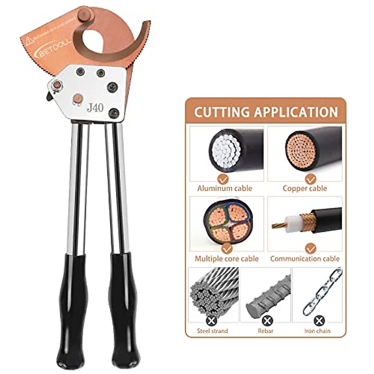 BETOOLL Heavy Duty Aluminum Copper Ratchet Cable Cutters up to 300mm² Wire Cutters 600mcm
