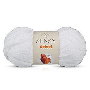 Sensy Velvet Yarn for Crocheting, Baby Blanket Yarn, Chenille Yarn, Amigurumi Yarn, 3.5 oz, 132 Yards, Gauge 5 Bulky (White)