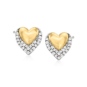 RS Pure by Ross-Simons 0.10 ct. t.w. Diamond Double-Heart Stud Earrings in Sterling Silver and 14kt Yellow Gold