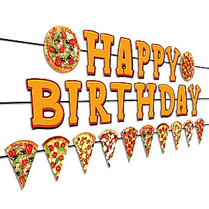 Pizza Party Birthday Banner Pizza Photo Pennant Banner Pizza Happy Birthday Banner Pizza Slice Bunting Banner for Pizza Theme Party Decoration Baby Shower