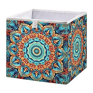 Burbuja Mandala Storage Cubes Fabric Storage Bins Foldable Closet Organizer Basket with Handle, 11x11x11 Cube