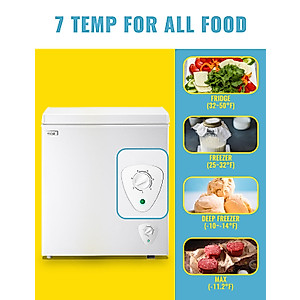 5.0 Cubic Feet Chest Freezer Small Deep Freezers with Removable Storage Basket Free Standing Top Door Compact Freezer 7 Gears Temperature Control for Office Dorm Apartment