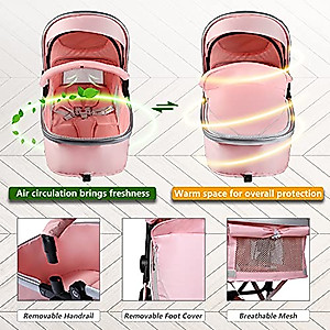 Kinder King 2 in 1 Convertible Baby Stroller, Folding High Landscape Infant Carriage, Newborn Reversible Bassinet Pram, Adjustable Canopy, Diaper Bag, Anti-Shock Toddler Pushchair Stroller, Pink