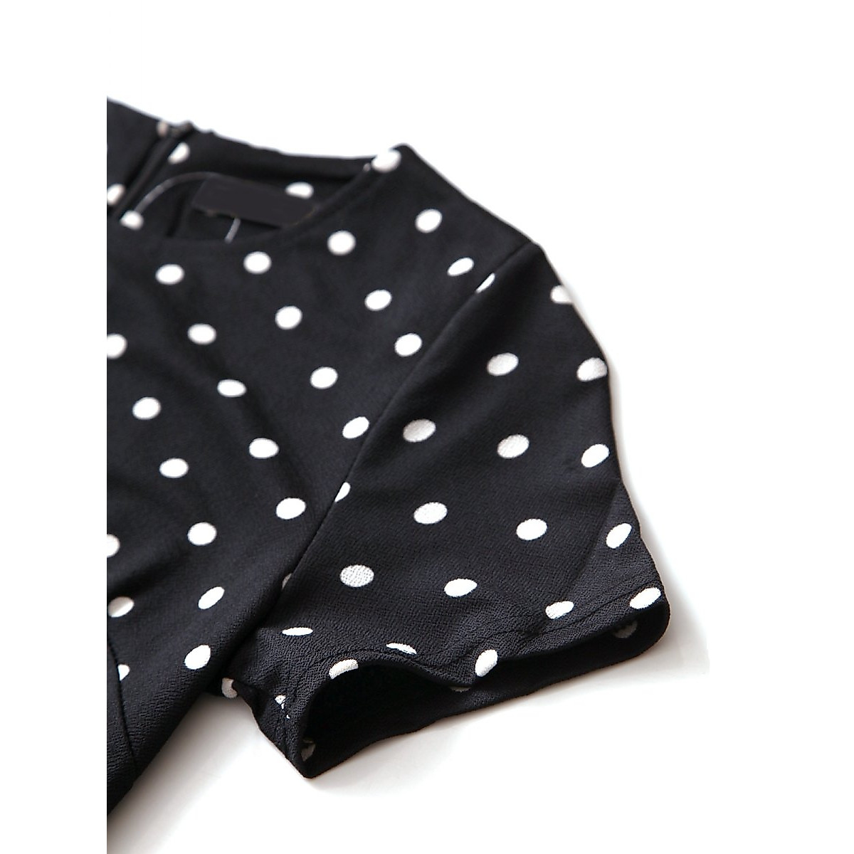 CISMARK Women's Casual Polka Dot Short Sleeve Round Neck Work Pencil Dress Black L