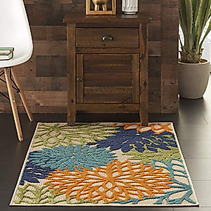 Nourison Aloha Indoor/Outdoor Multicolor 2'8" x 4' Area Rug, Tropical, Botanical, Easy Cleaning, Non Shedding, Bed Room, Living Room, Dining Room, Deck, Backyard, Patio (3x4)