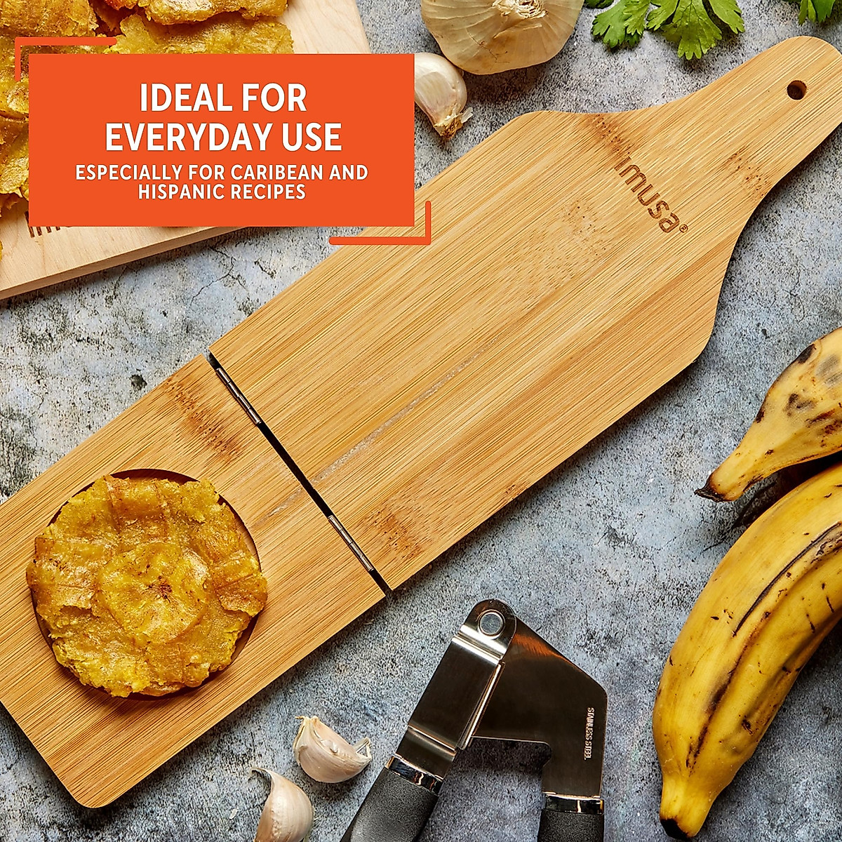 IMUSA USA Traditional Jumbo Bamboo Tostonera/Plantain Masher,Natural